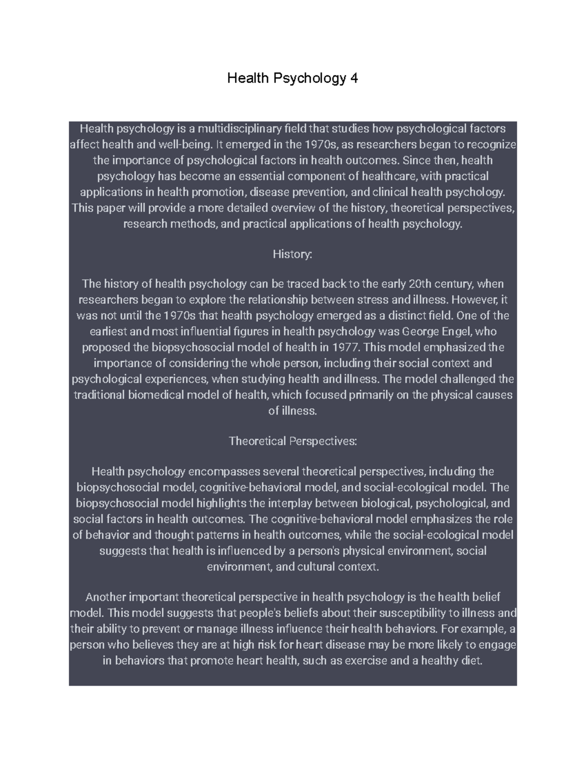 Health Psychology 4 - It emerged in the 1970s, as researchers began to ...