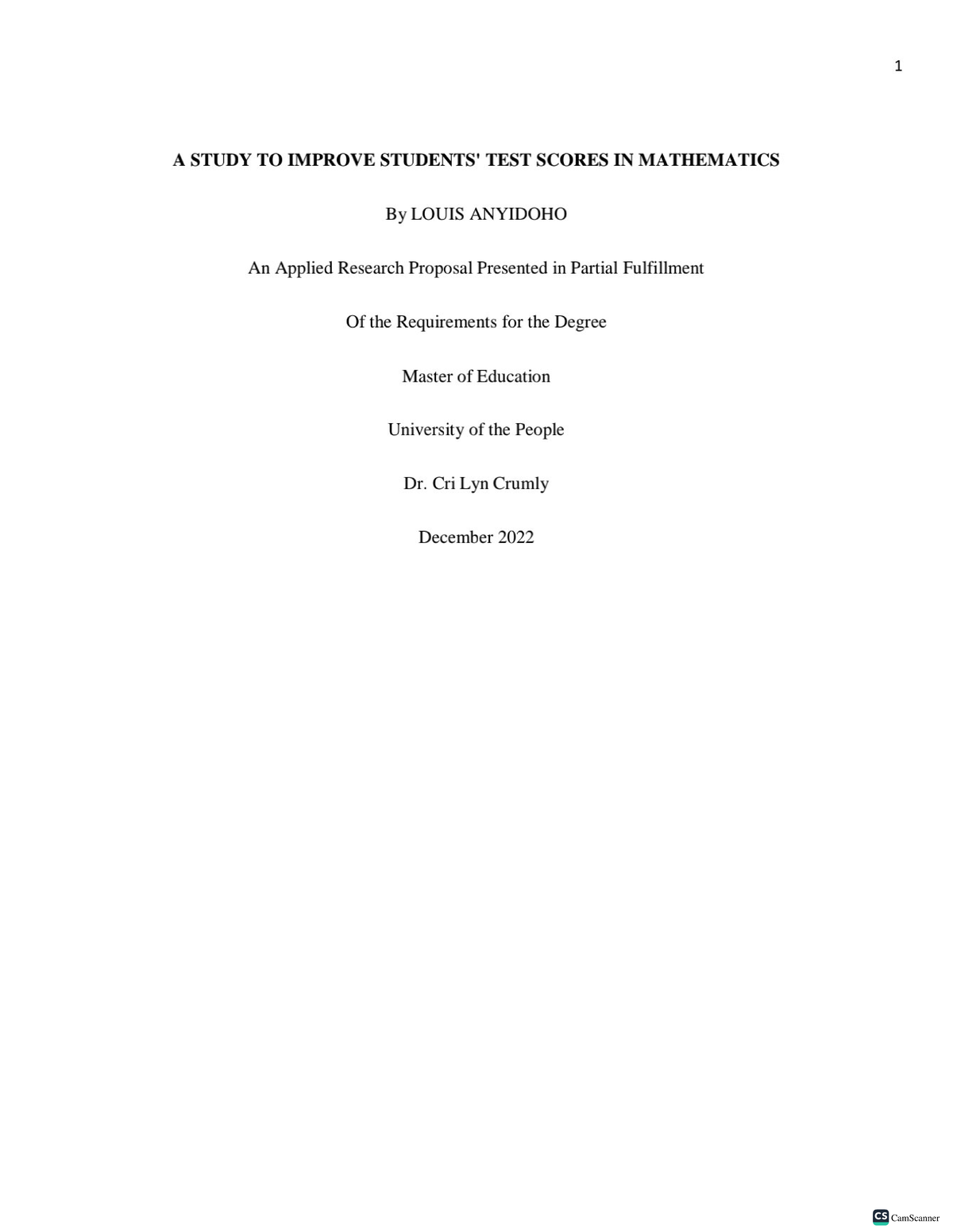 Proposal Final Louis - Mathematics is an essential subject that is ...