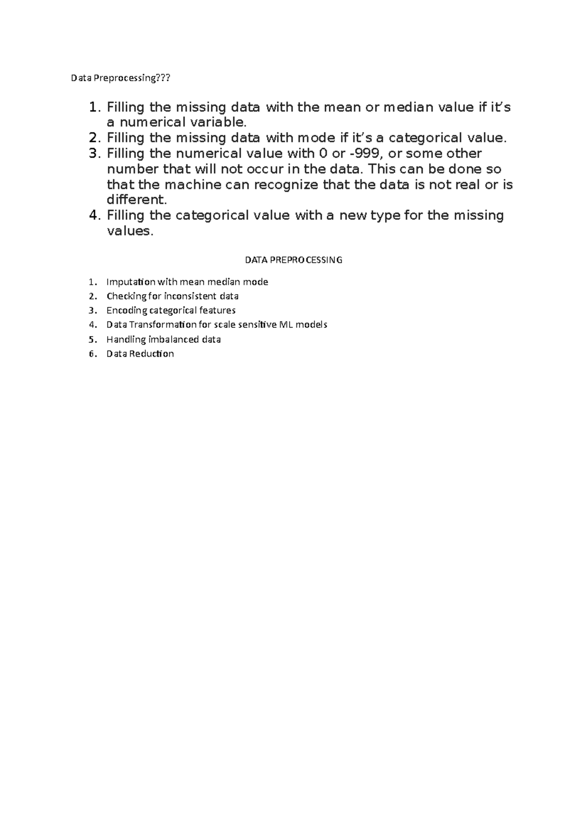 Data Preprocessing Pre Processing Data Preprocessing 1 Filling The Missing Data With The 