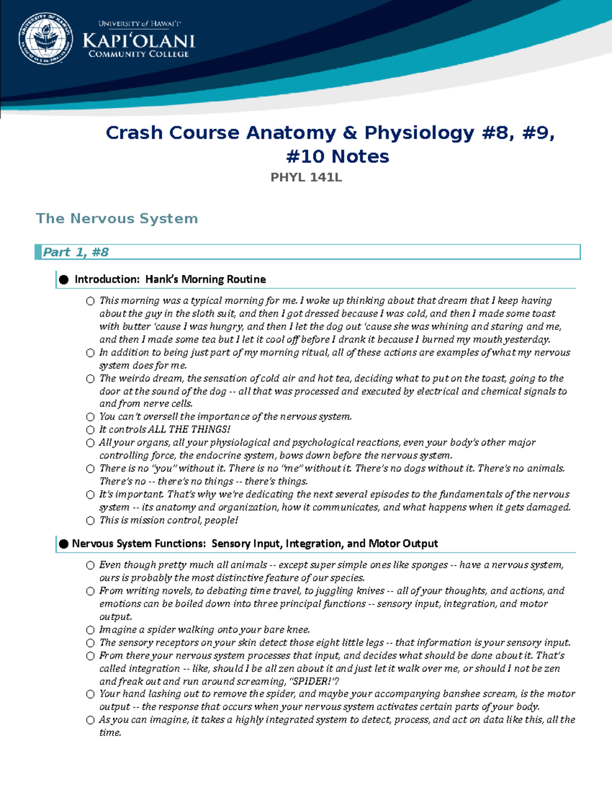 The Nervous System Crash Course Anatomy Physiology Notes - Crash Course ...