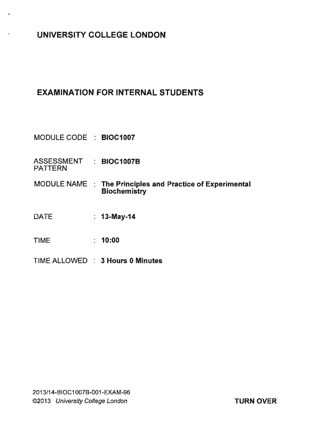 Exam 13 May 2014, questions - UNIVERSITY COLLEGE LONDON EXAMINATION FOR INTERNAL STUDENTS MODULE ...