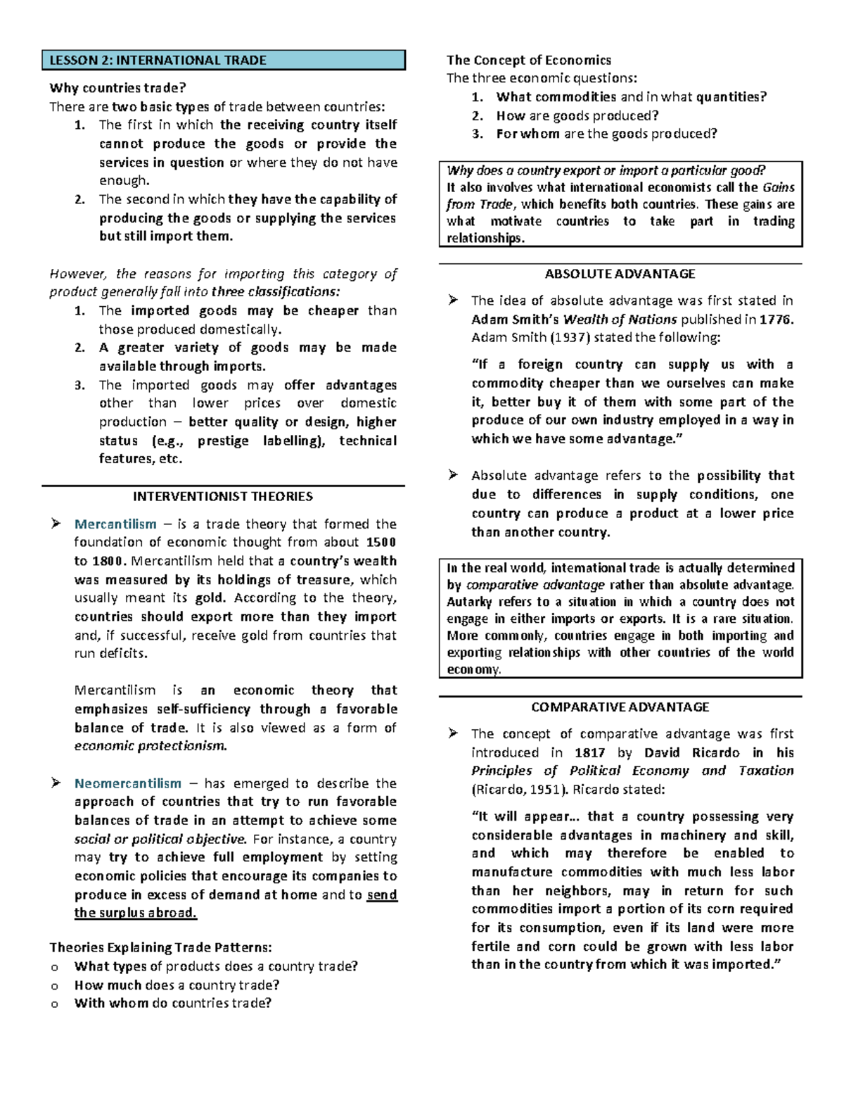 Lesson-2-ITA - thank you BEYONCE 💜 - LESSON 2: INTERNATIONAL TRADE Why ...