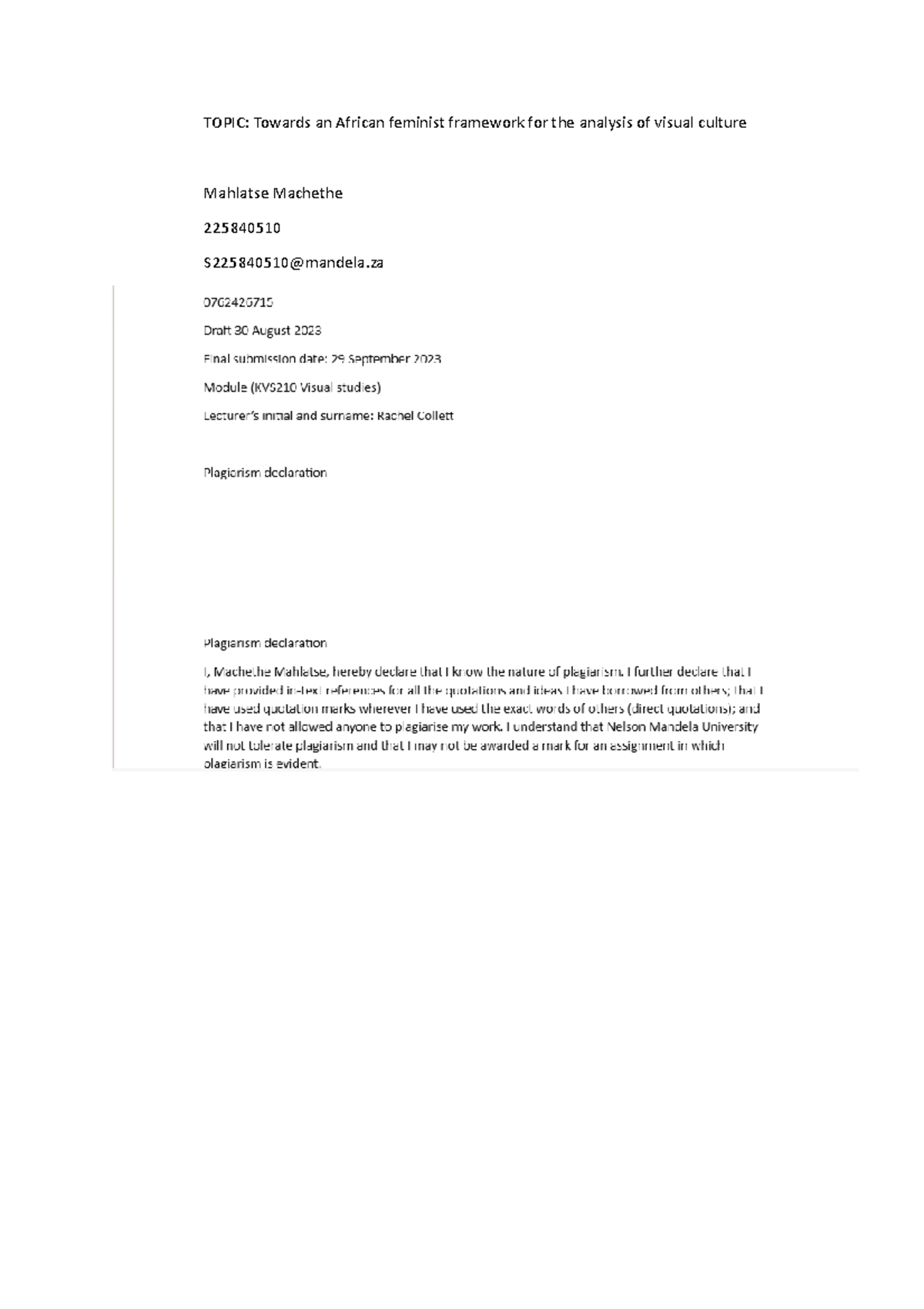 African - FOR US - TOPIC: Towards an African feminist framework for the ...