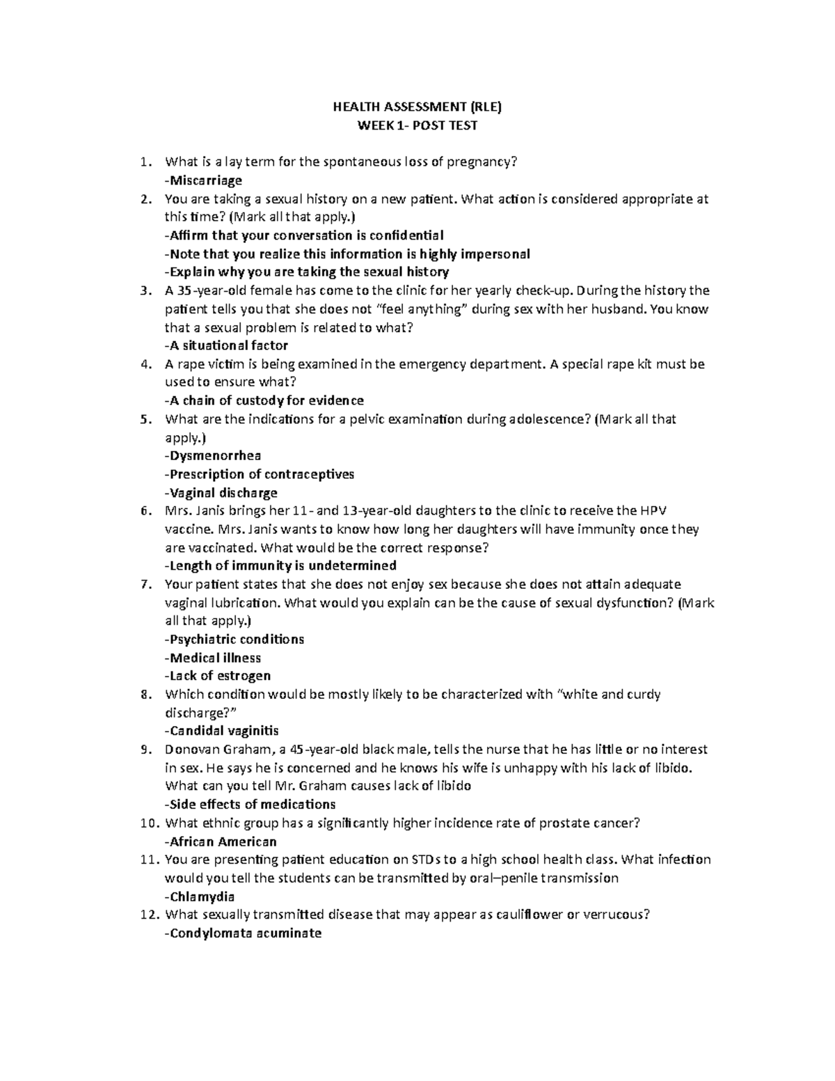 Health Assessment RLE P3 Reviewer - HEALTH ASSESSMENT (RLE) WEEK 1 ...