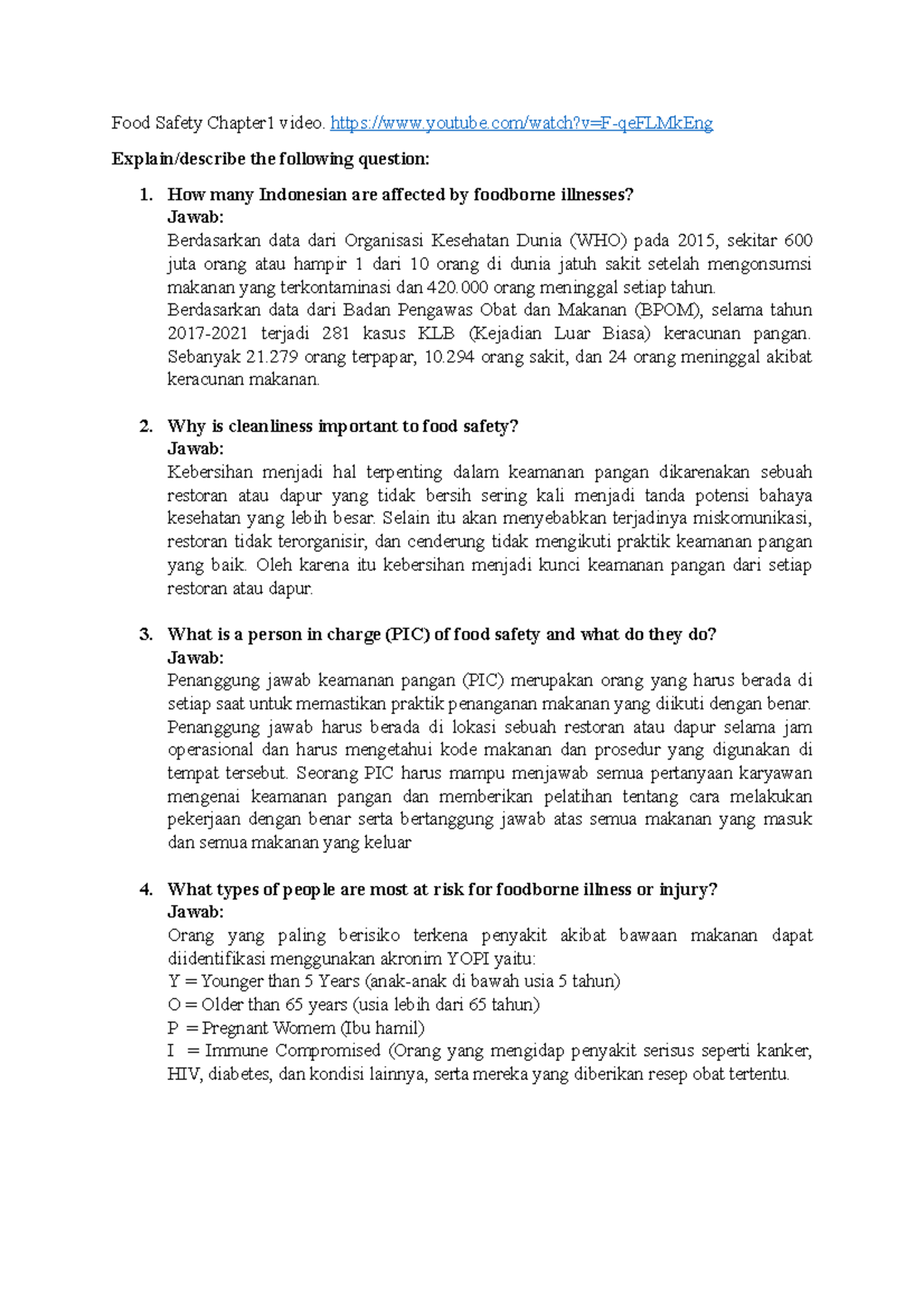 Food safety chapter 1 - Food Safety Chapter1 video. youtube/watch?v=F ...