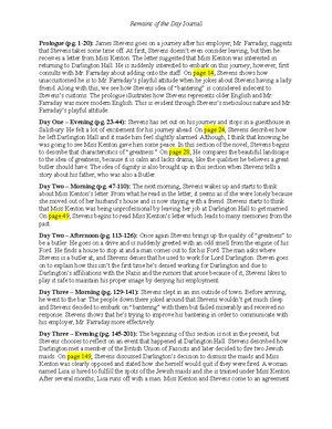 Quiz 4 - "The Remains of the Day" by British author, Kazuo Ishiguro ...