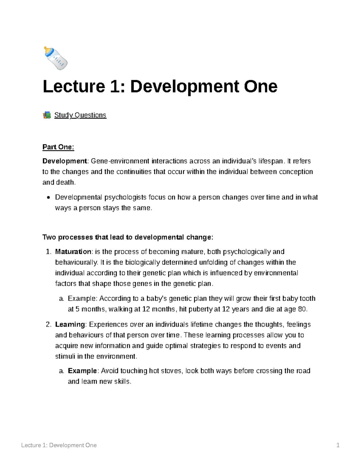 Psych 1XX3: Lecture Notes for Development Part One - 🍼 Lecture 1 ...