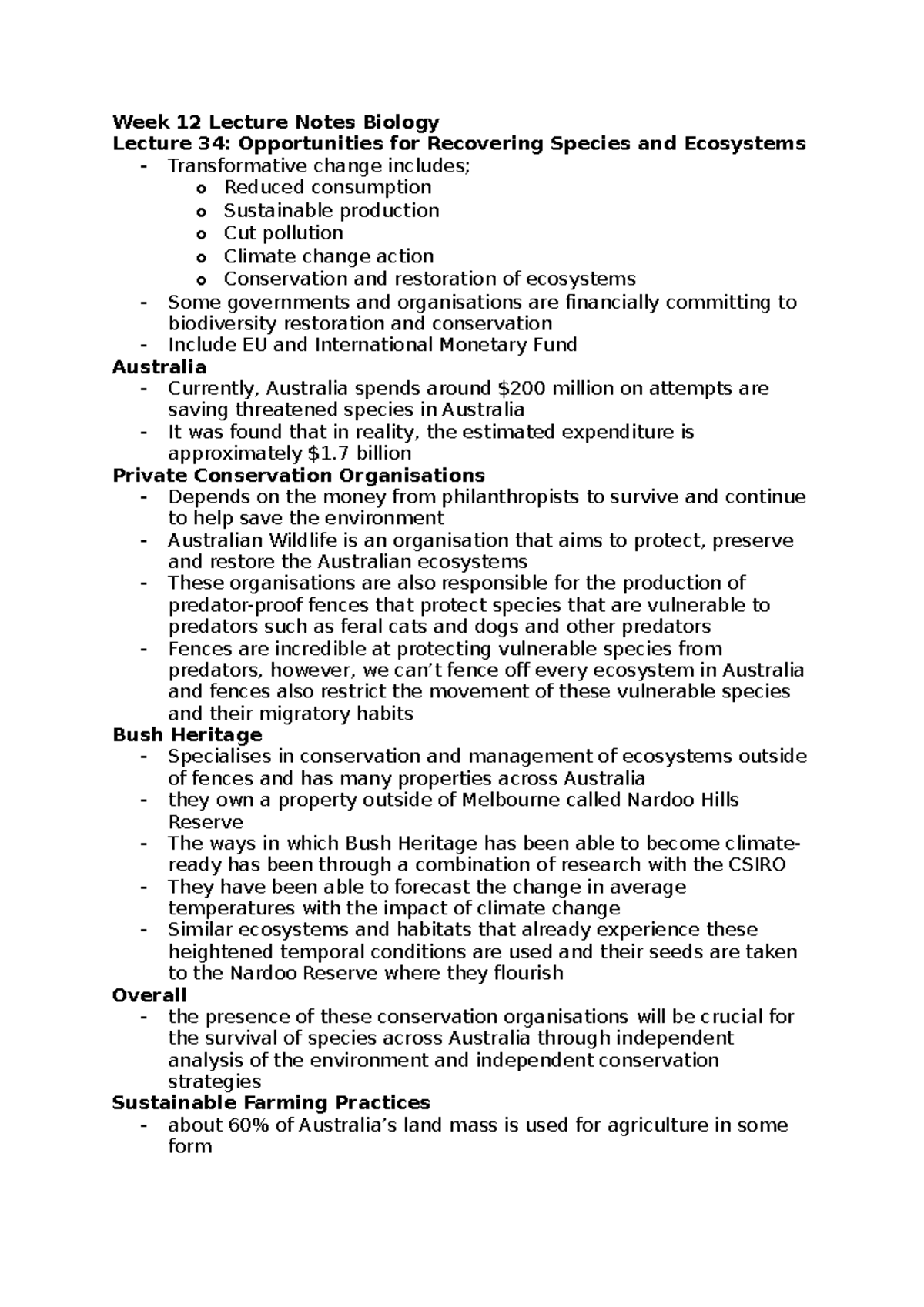 Week 12 Lecture Notes Biology - Week 12 Lecture Notes Biology Lecture ...
