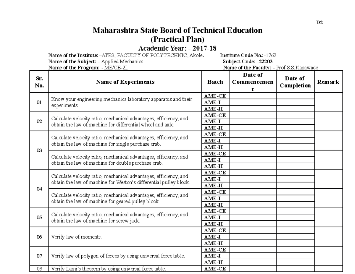Practical Plan EGM. me - ssssssssssshghgjj - D Maharashtra State Board ...