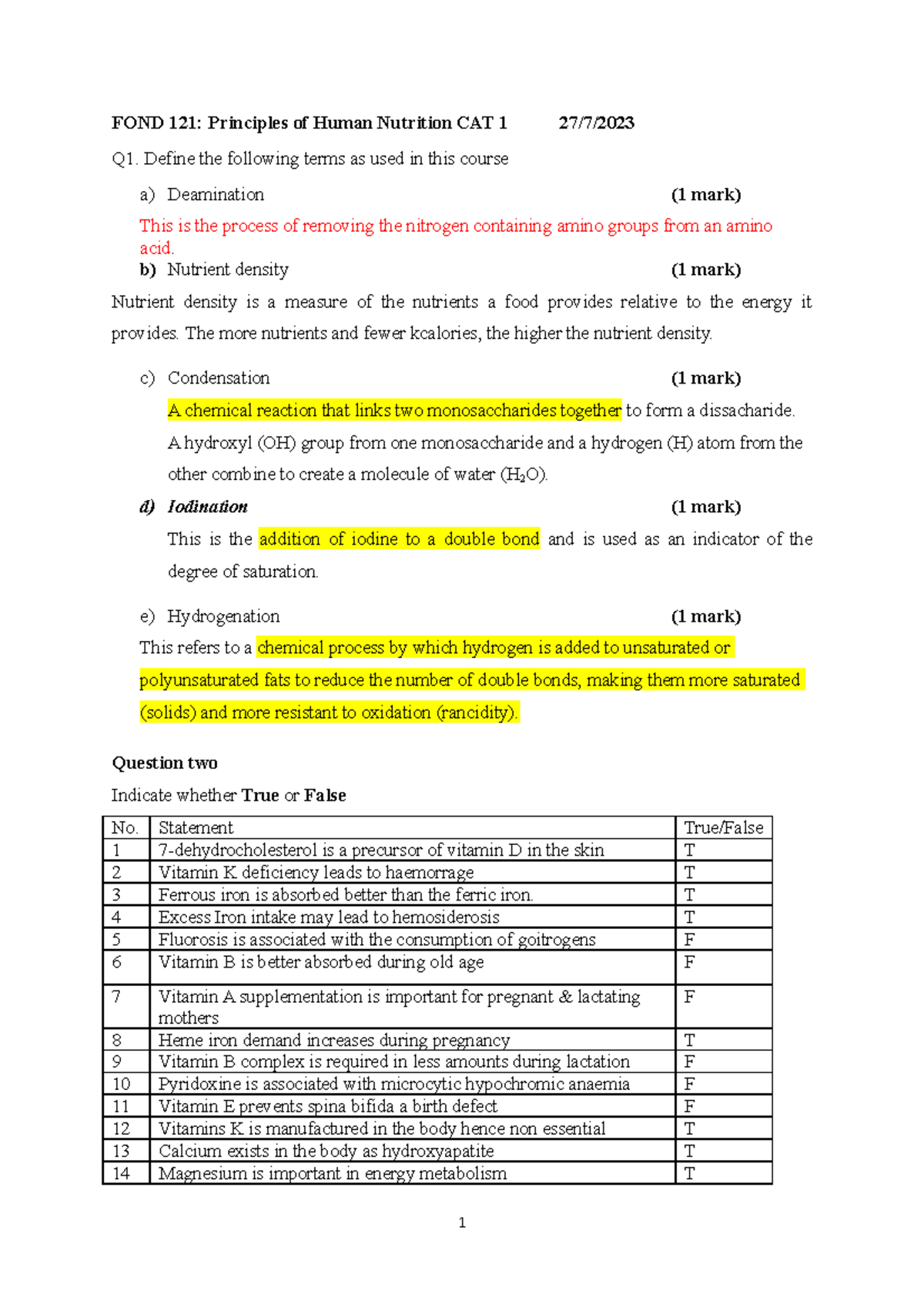 FOND 121 CAT 1 MS - continous assesment test - FOND 121: Principles of ...
