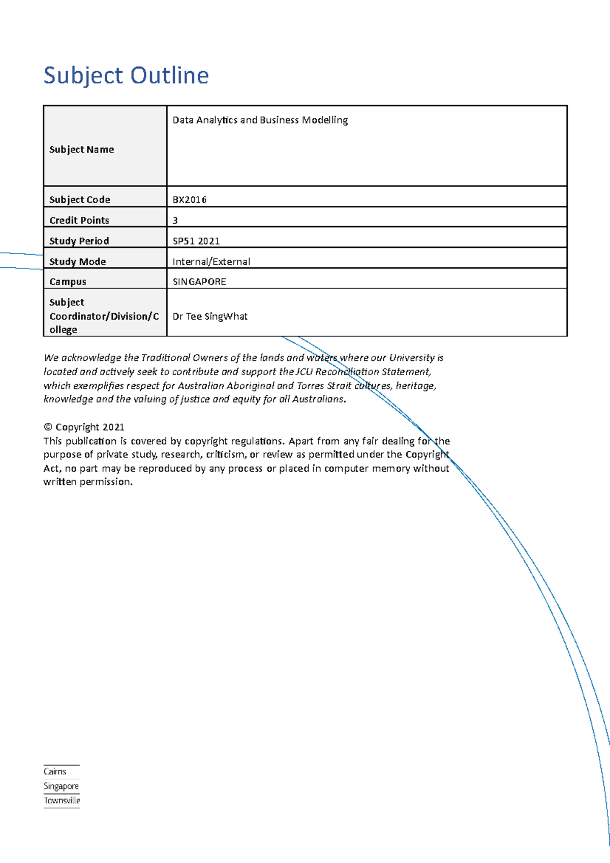 Subject Outline BX2016 SP51 2021 Final - Subject Outline Subject Name ...