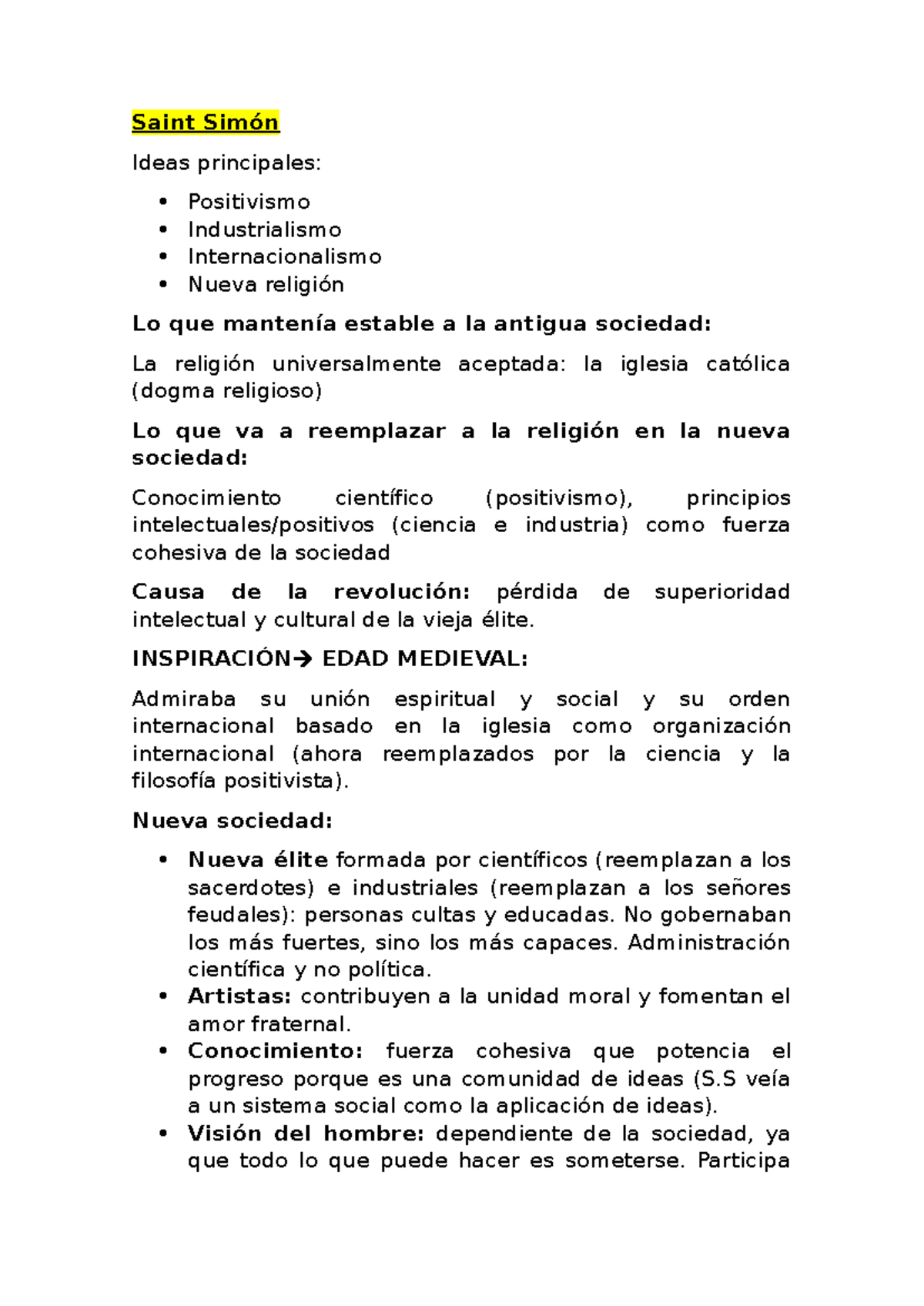 Saint Simón resumen parcial - Saint Simón Ideas principales ...