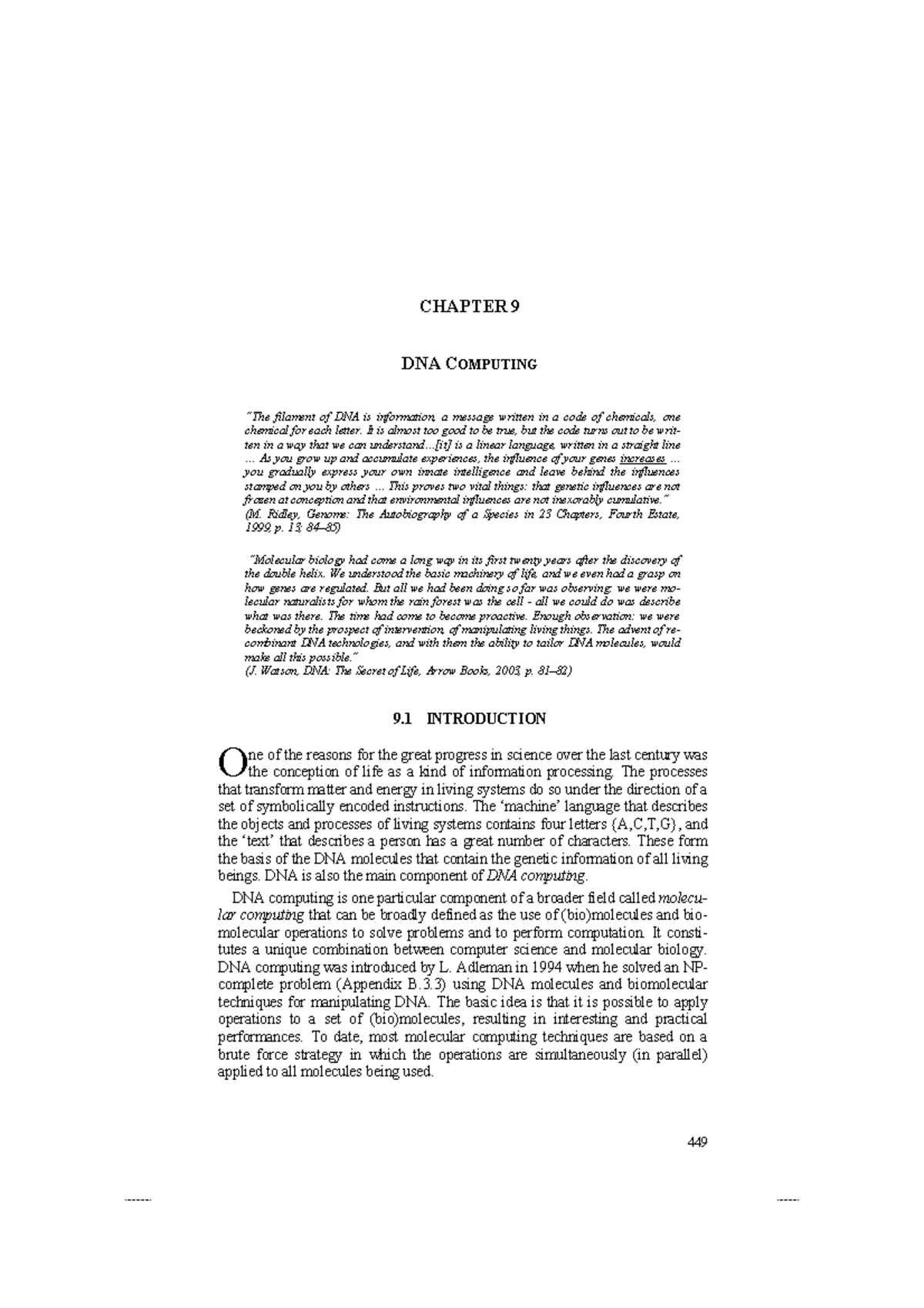 NIC-Unit V - notes for NIC - 449 CHAPTER 9 DNA COMPUTING “The filament ...
