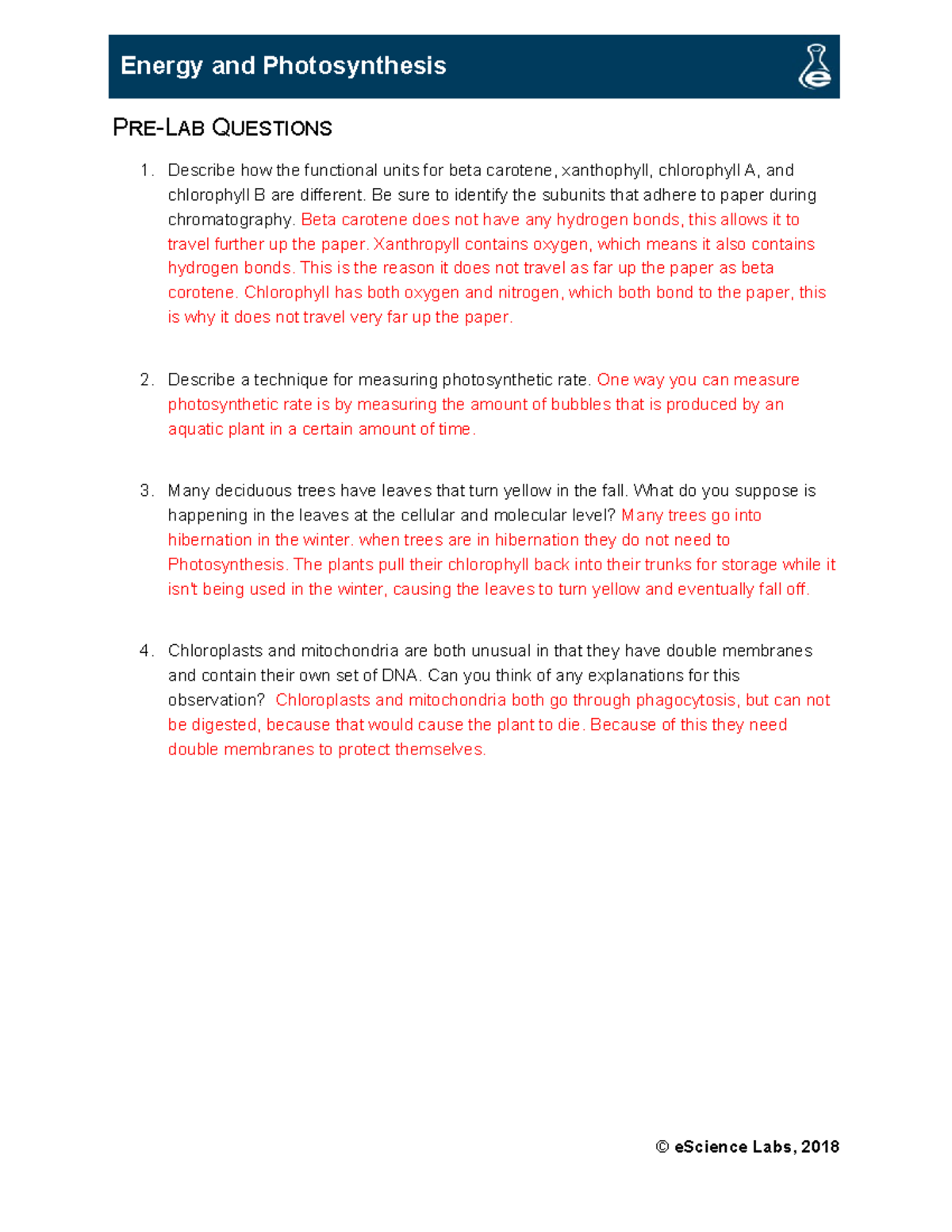 lab 9- photosynthesis - Energy and Photosynthesis PRE-LAB QUESTIONS 1 ...