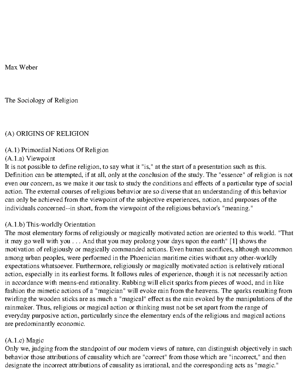 The Sociology of Religion - Max Weber The Sociology of Religion (A ...