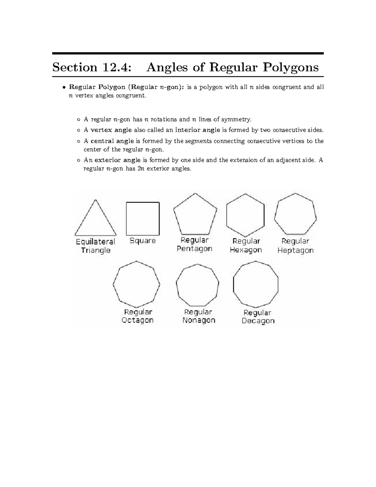 Angles of Regular Polygons - Regular Polygon (Regularn-gon):is a ...