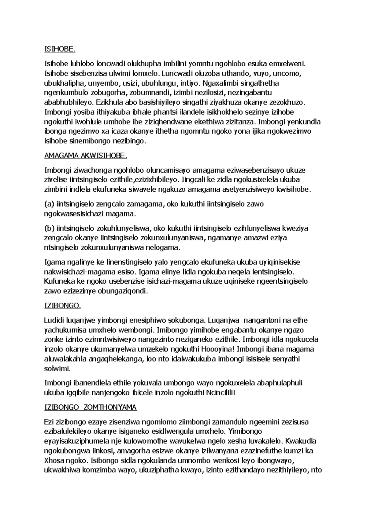 Isixhosa group assignment - ISIHOBE. Isihobe luhlobo loncwadi olukhupha ...