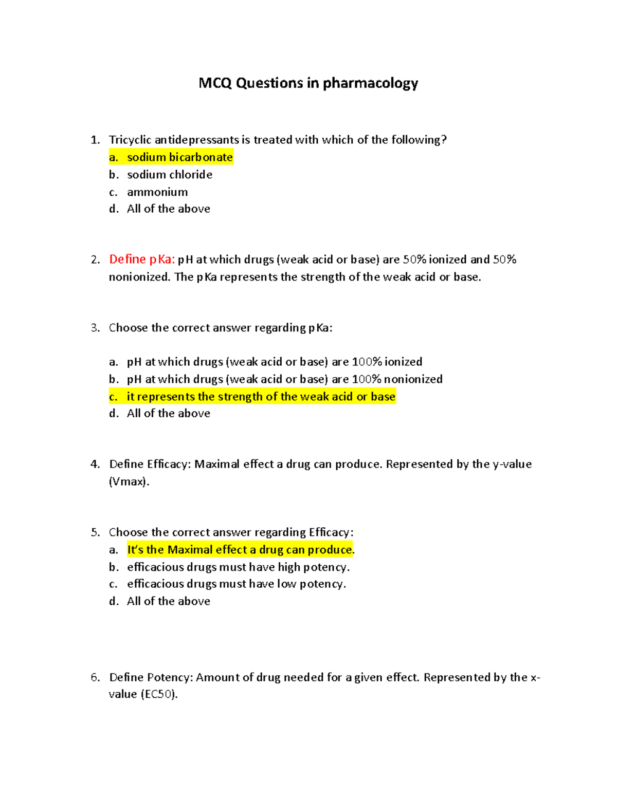 MCQ Questions in pharmacology 1 - MCQ Questions in pharmacology ...