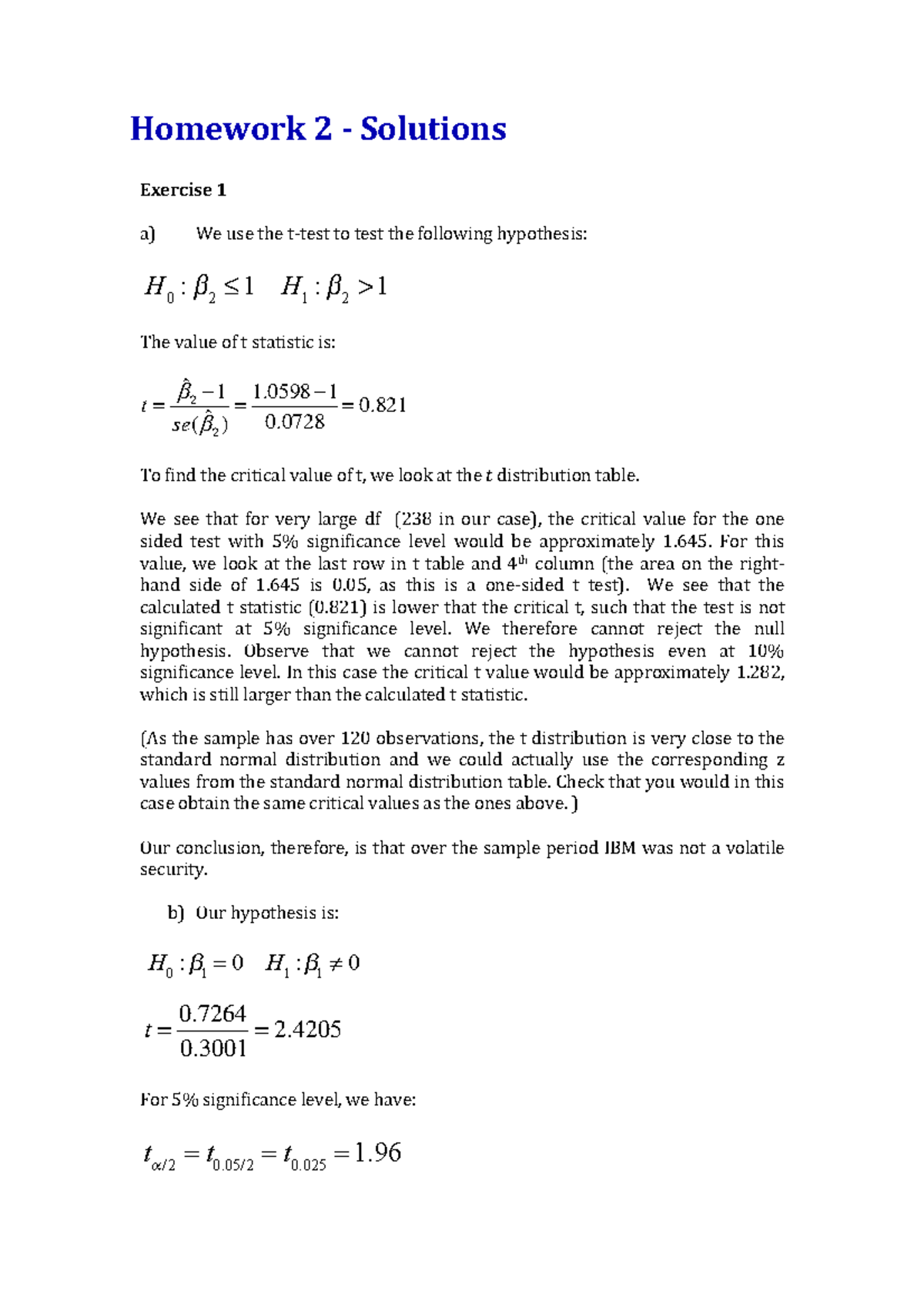 Homework 2 Solutions - Basic Econometrics, Gujarati and Porter α 2 se (Yˆ0 )≤ Y0 ≤ Yˆ0 + t α 2 ...