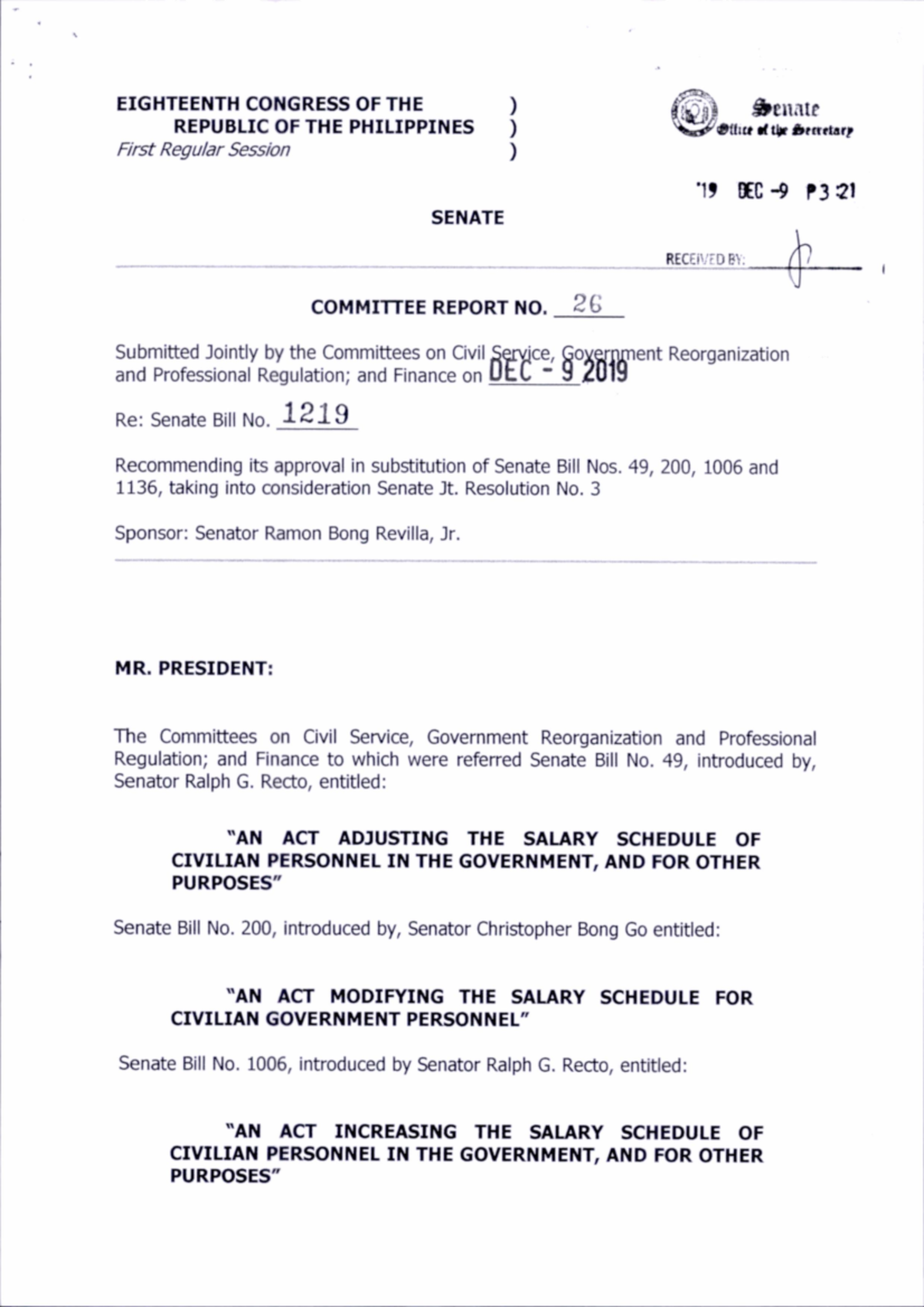 Senate Bill No. 1219 - EIGHTEENTH CONGRESS OF THE ) REPUBLIC OF THE ...