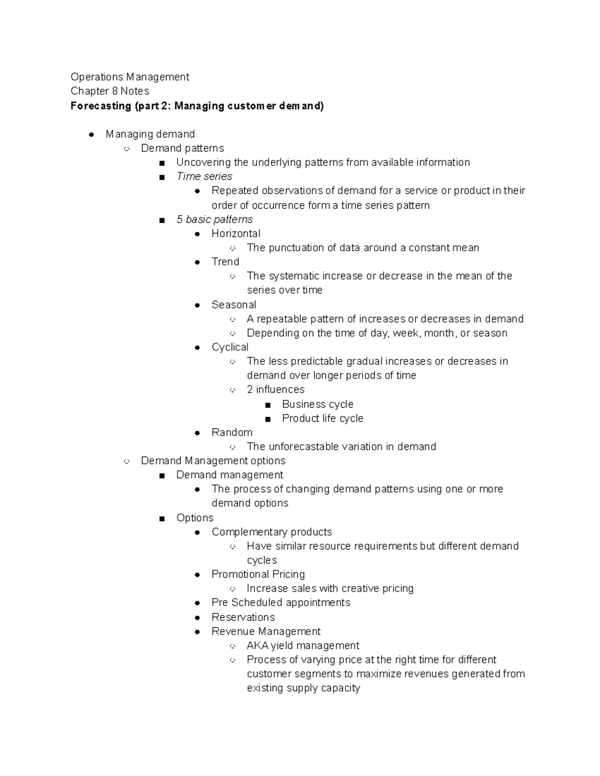Chapter 8 Notes - Professor Arthur Hudson - Operations Management ...