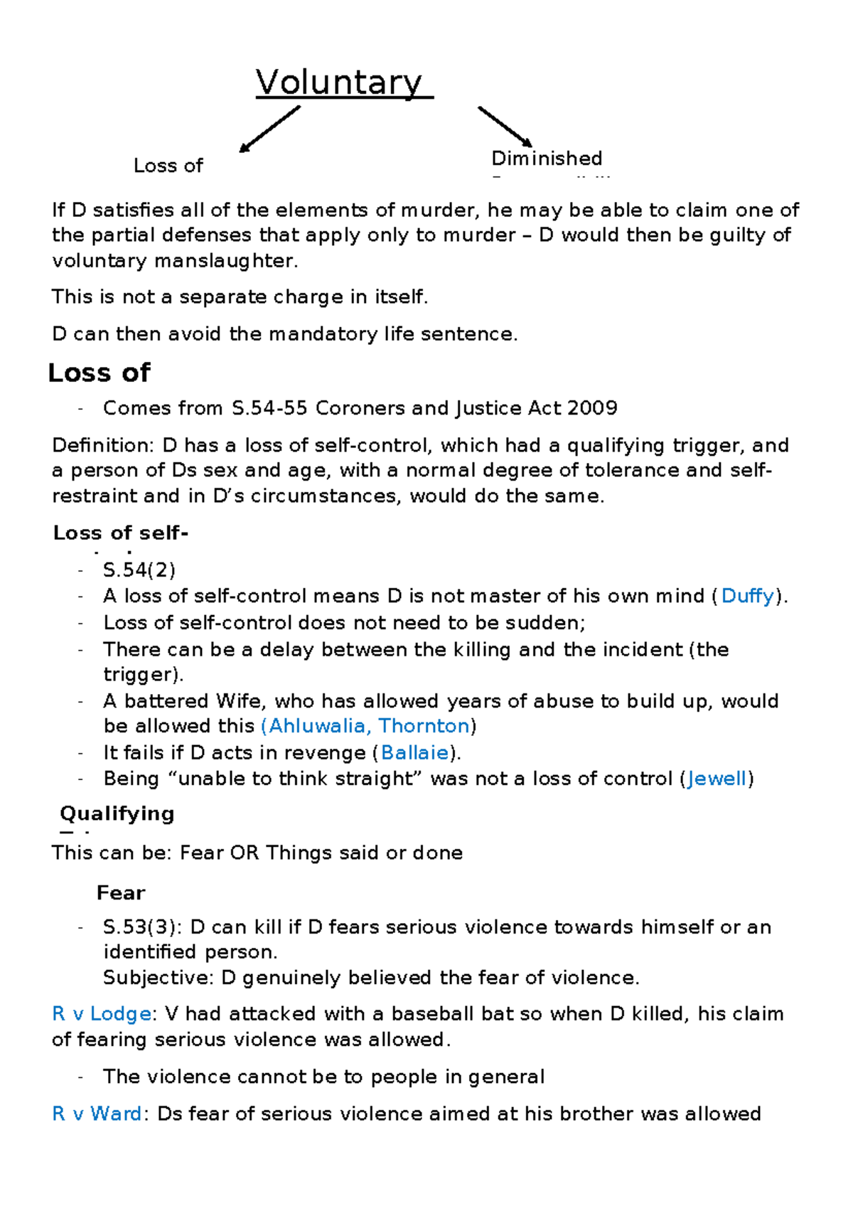 Voluntary Manslaughter - If D satisfies all of the elements of murder ...