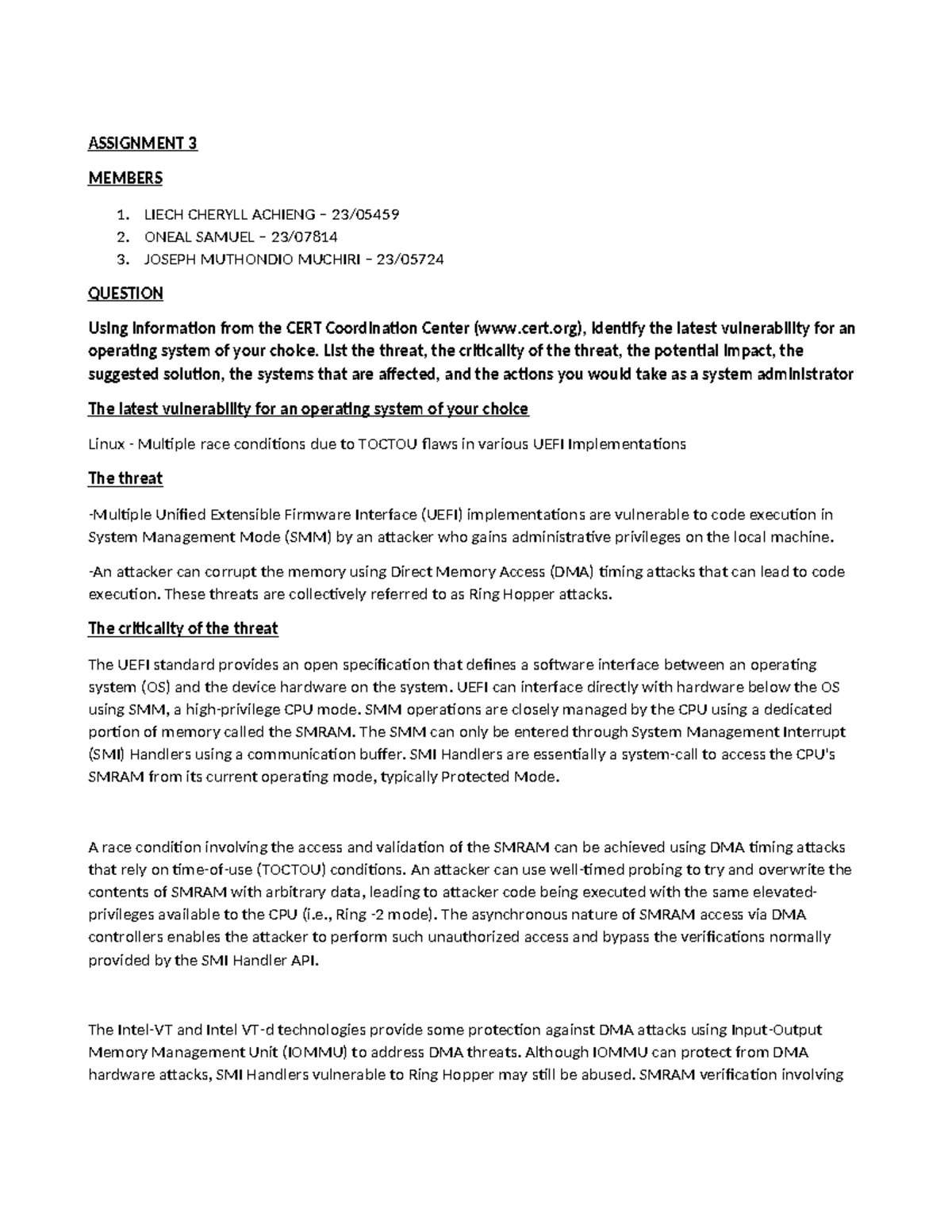 OS Assignment 3 GRP WORK - ASSIGNMENT 3 MEMBERS 1. LIECH CHERYLL ...