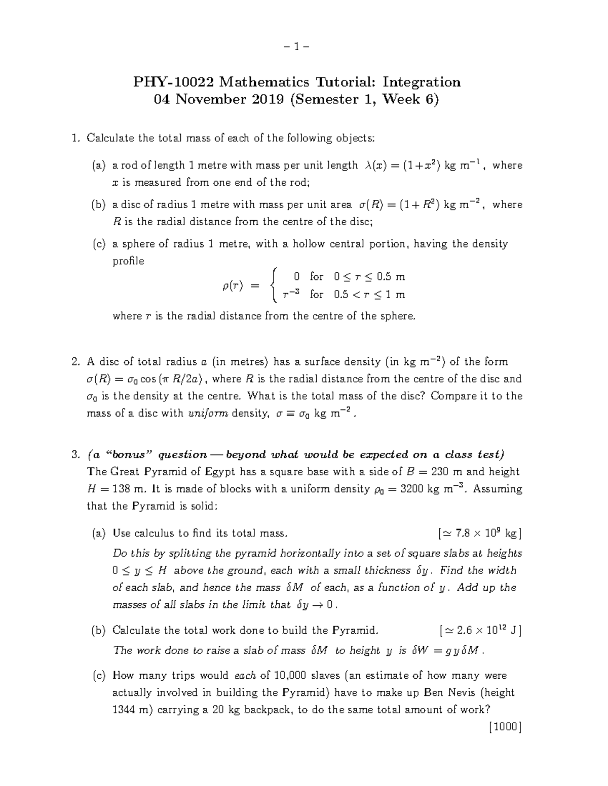 Semester 1 Tutorial 5 2019 - – 1 – PHY-10022 Mathematics Tutorial ...
