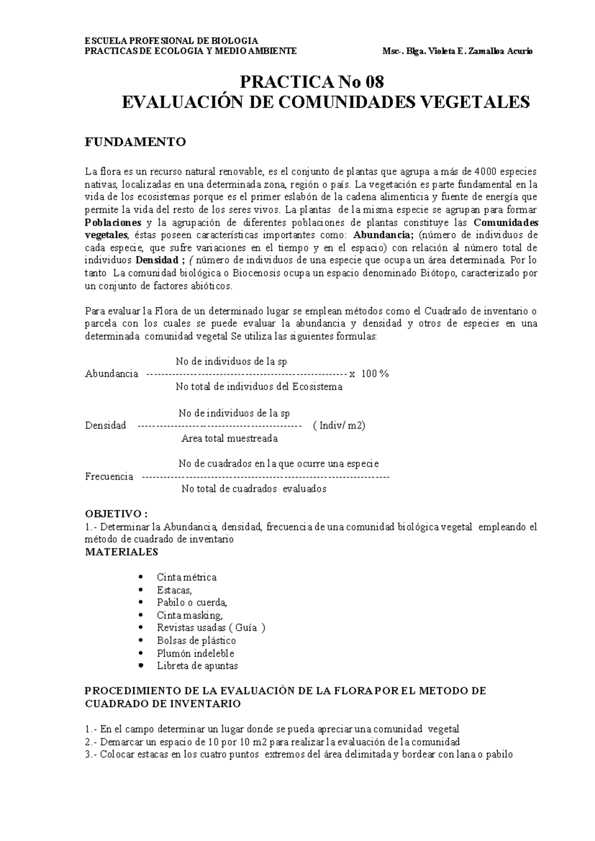Practica No 08Ecologia y meduo AMbiente Biología juv 9 a 11 am ...
