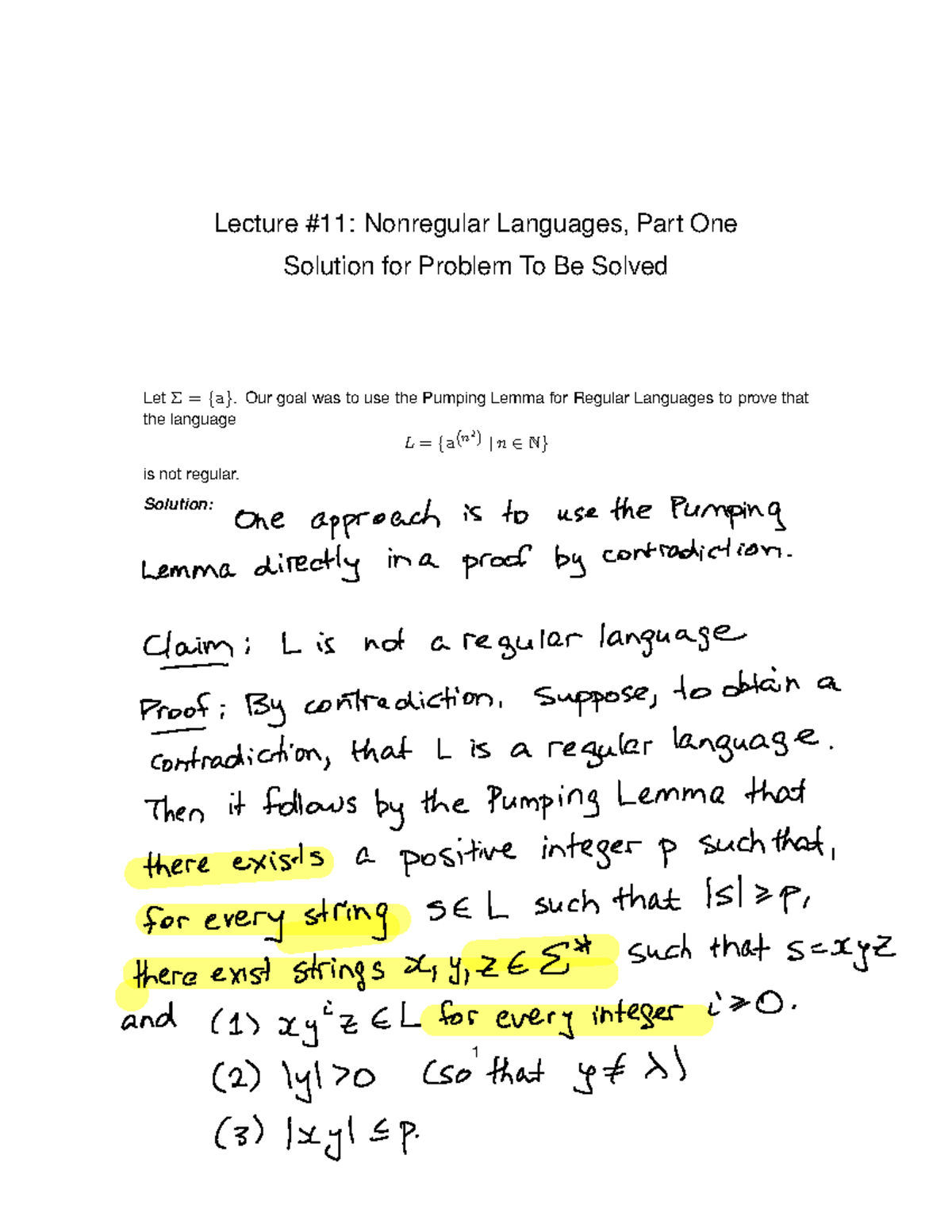 L11 presentation solution completed 1 - Lecture #11: Nonregular ...