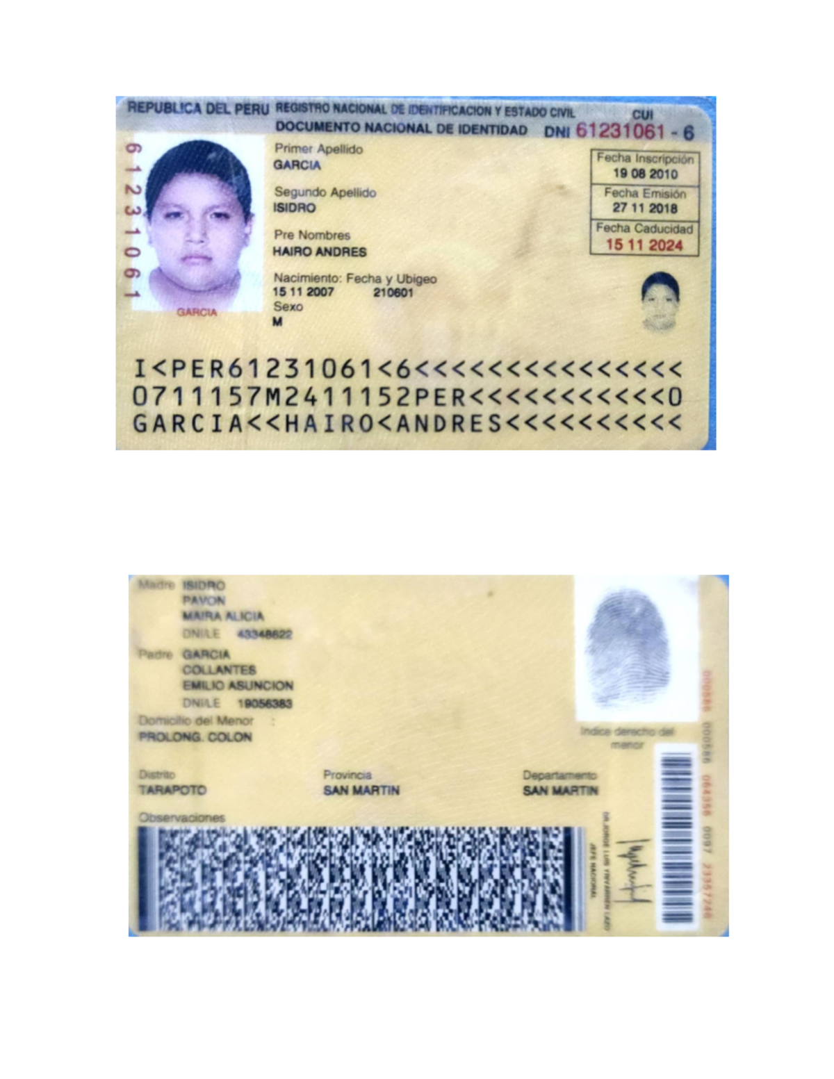 Documento nacional de identidad - REPUBLICA DEL PERU REGISTRO NACIONAL ...