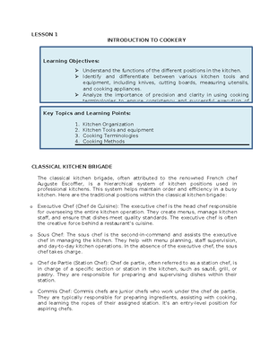 Lesson 1- Introduction TO Cookery - LESSON 1 INTRODUCTION TO COOKERY ...