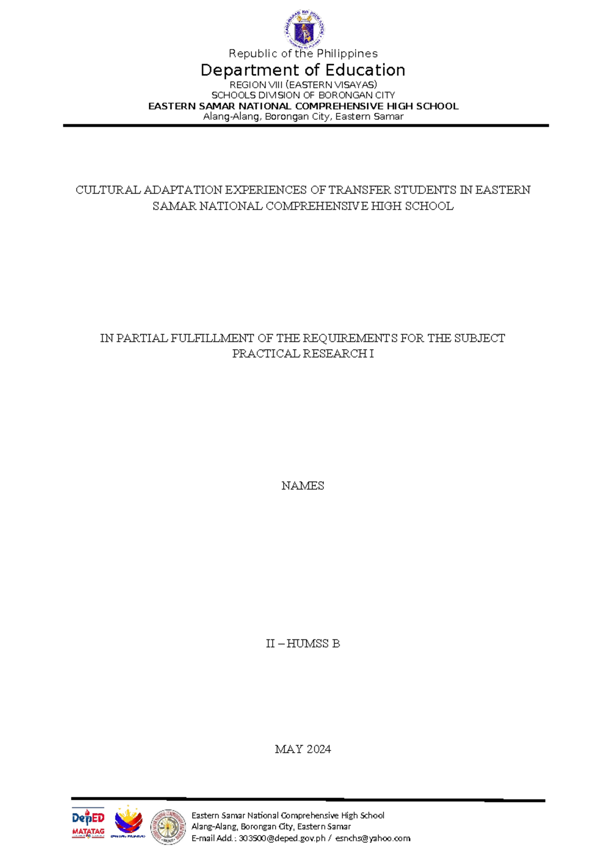 Title-PAGE- Format - Eastern Samar National Comprehensive High School ...