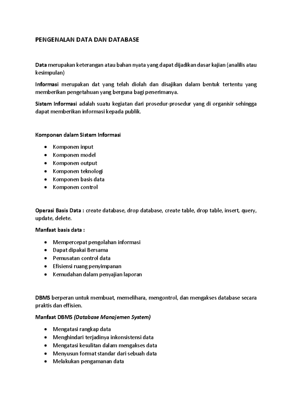 Pengenalan DATA DAN Database - PENGENALAN DATA DAN DATABASE Data merupakan keterangan atau bahan ...