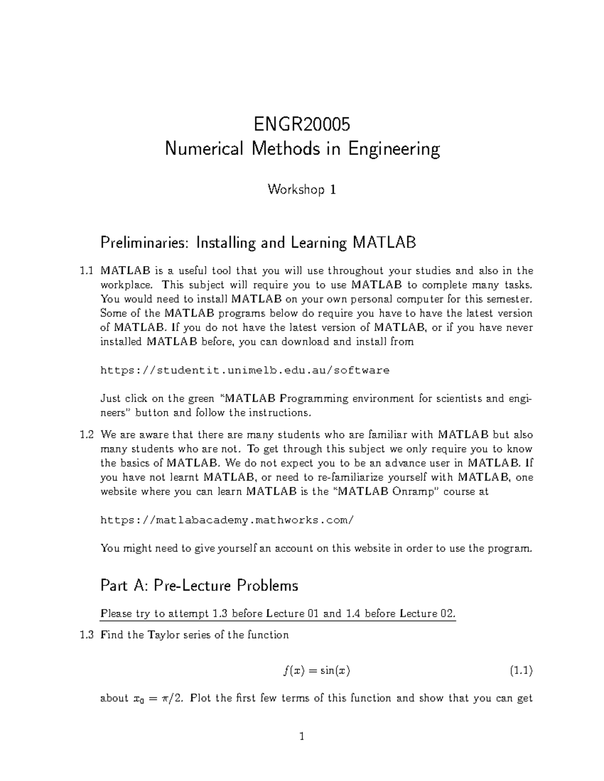 Workshop 01 - Practice sheet - ENGR Numerical Methods in Engineering ...
