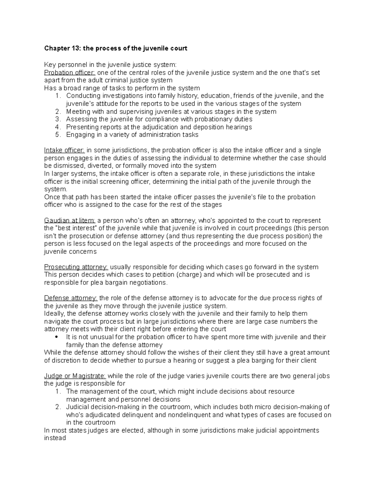 Delinquency Ch 13 reading notes - Chapter 13: the process of the ...