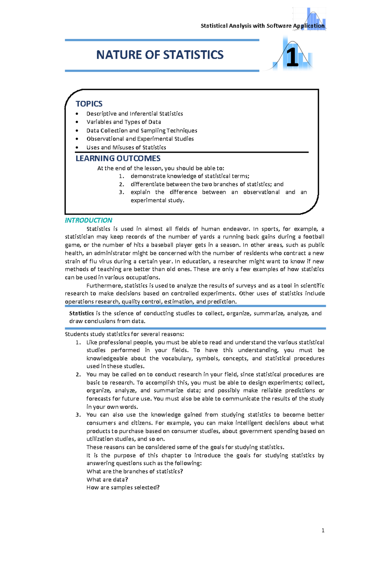 IM Statistics Analysis with Software Application - INTRODUCTION ...