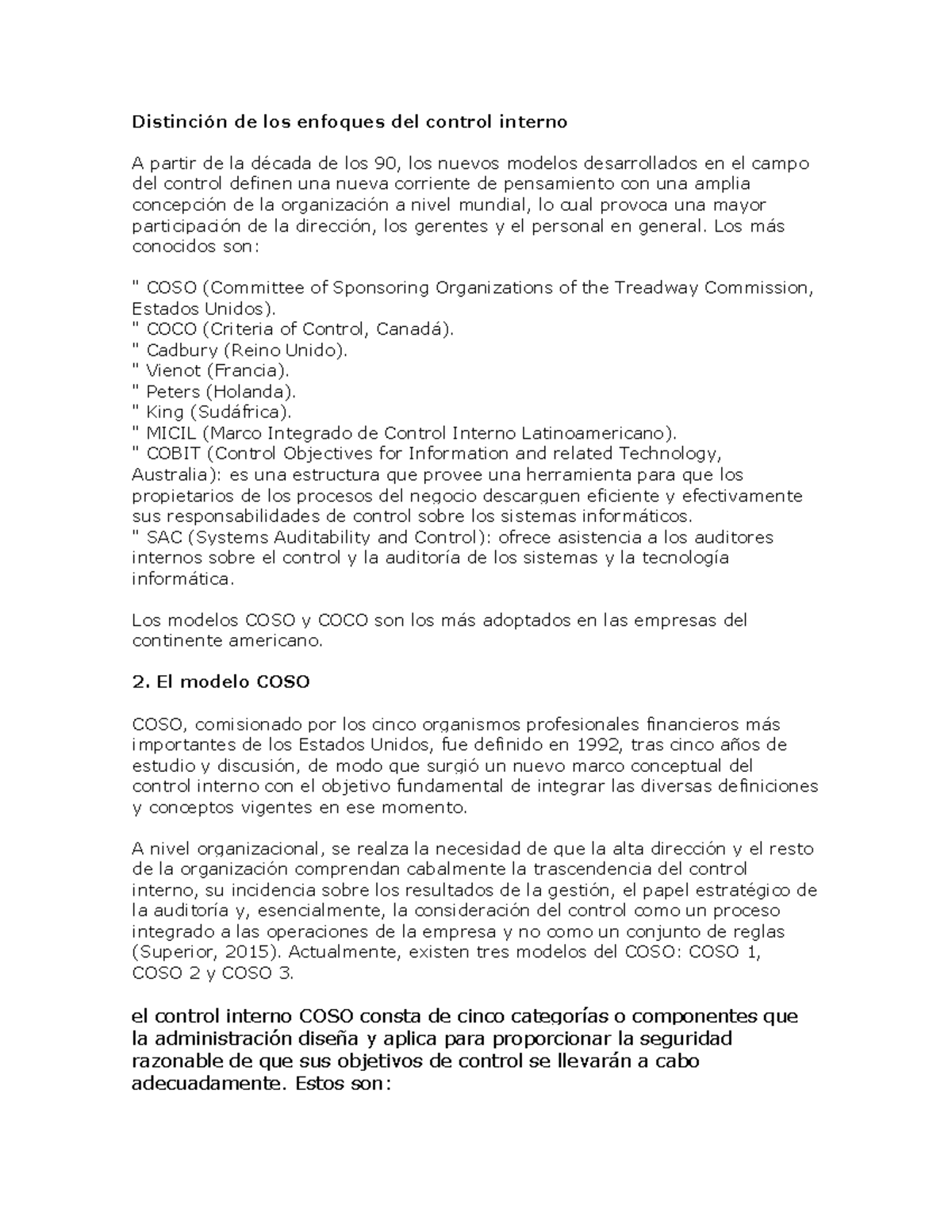Documento-1 - Apuntes de los modelos coso - Distinción de los enfoques ...