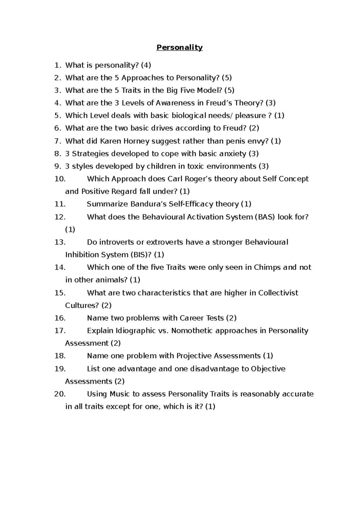Personality qs - Personality What is personality? (4) What are the 5 ...
