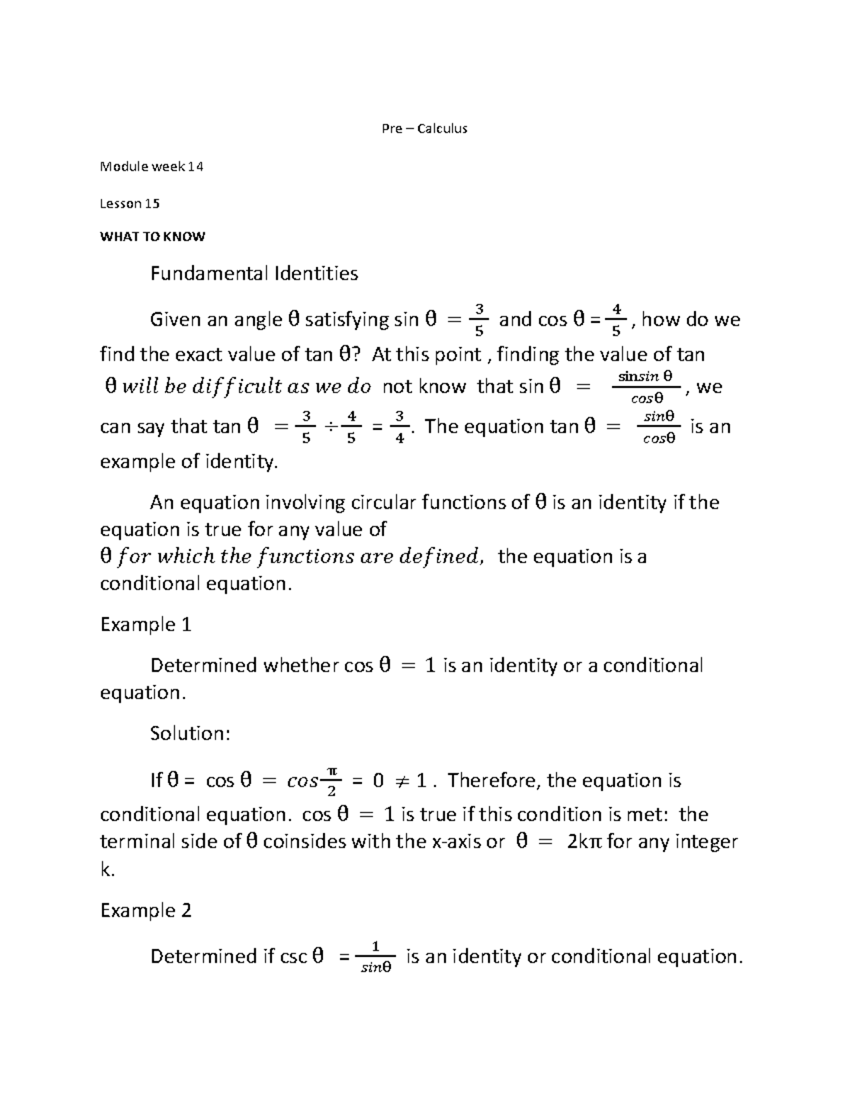 calculus13464666 - Pre – Calculus Module week 14 Lesson 15 WHAT TO KNOW ...