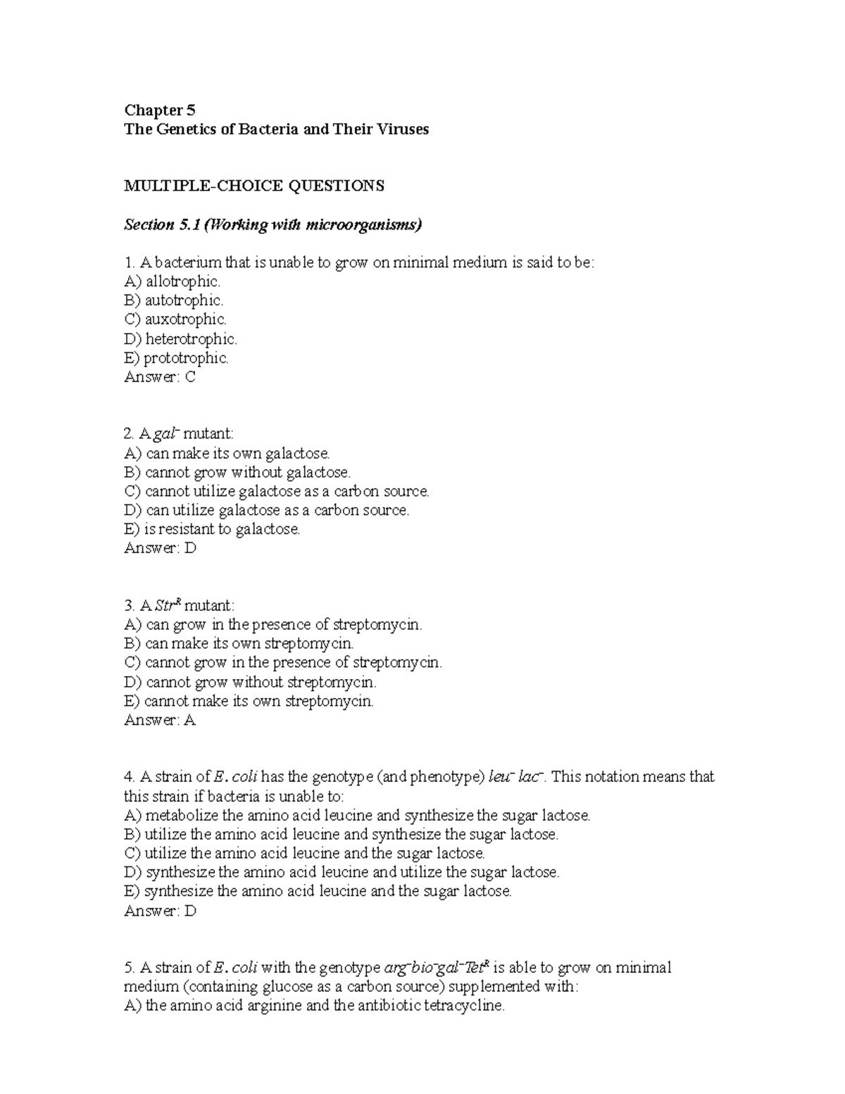 Chapter 5 practice materials - Chapter 5 The Genetics of Bacteria and ...