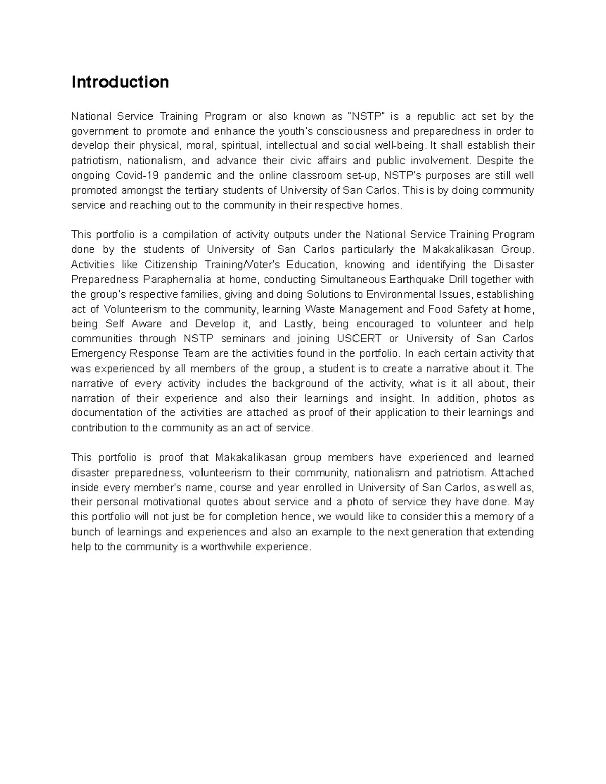 Introduction - Introduction National Service Training Program or also ...