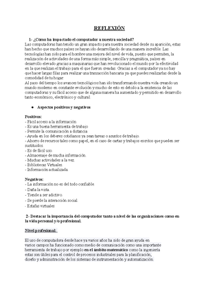 Reflexión sobre la importancia de la informática - Después de leer y ...