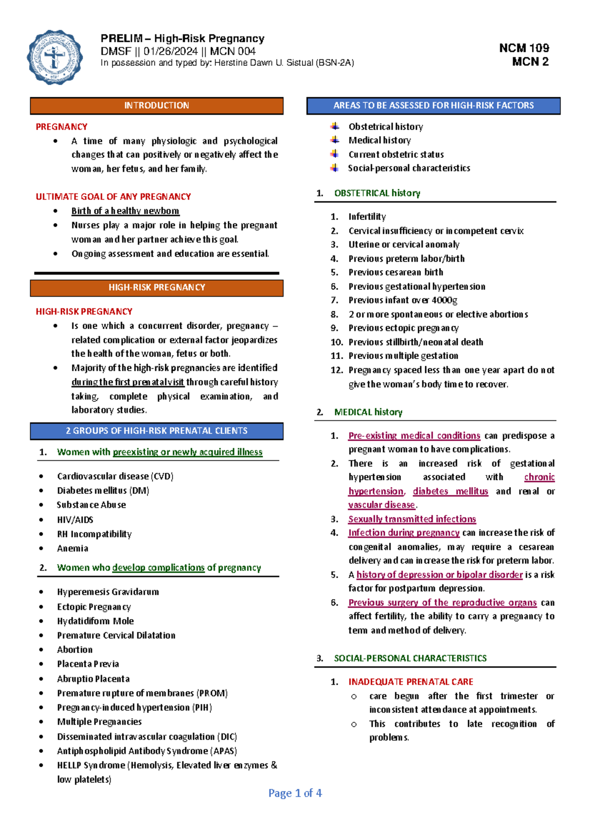 MCN-004-P - Maternal and child 2nd yr - PRELIM – High-Risk Pregnancy ...