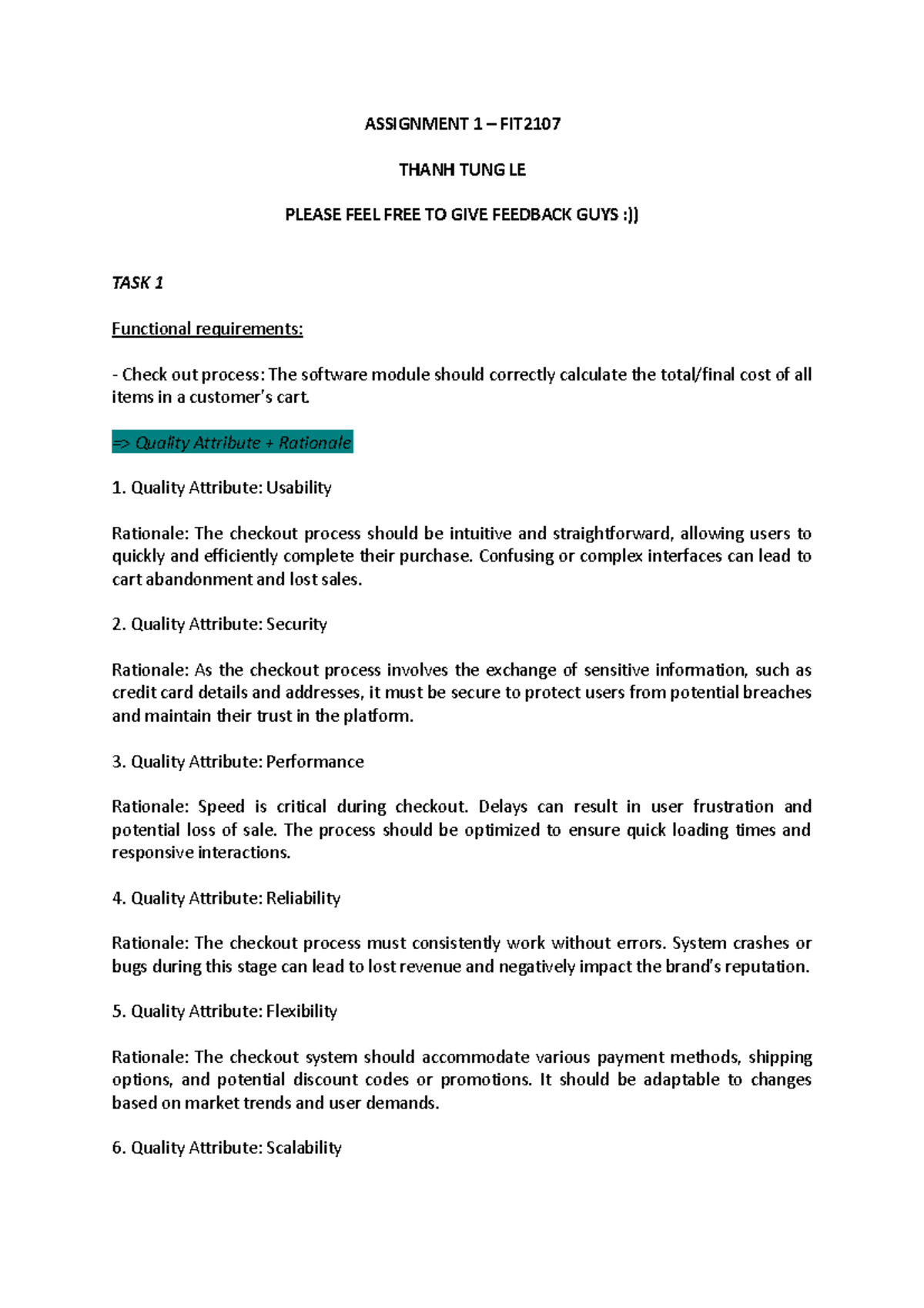 FIT2107 Assignment 1 - okok - ASSIGNMENT 1 – FIT THANH TUNG LE PLEASE FEEL FREE TO GIVE FEEDBACK ...