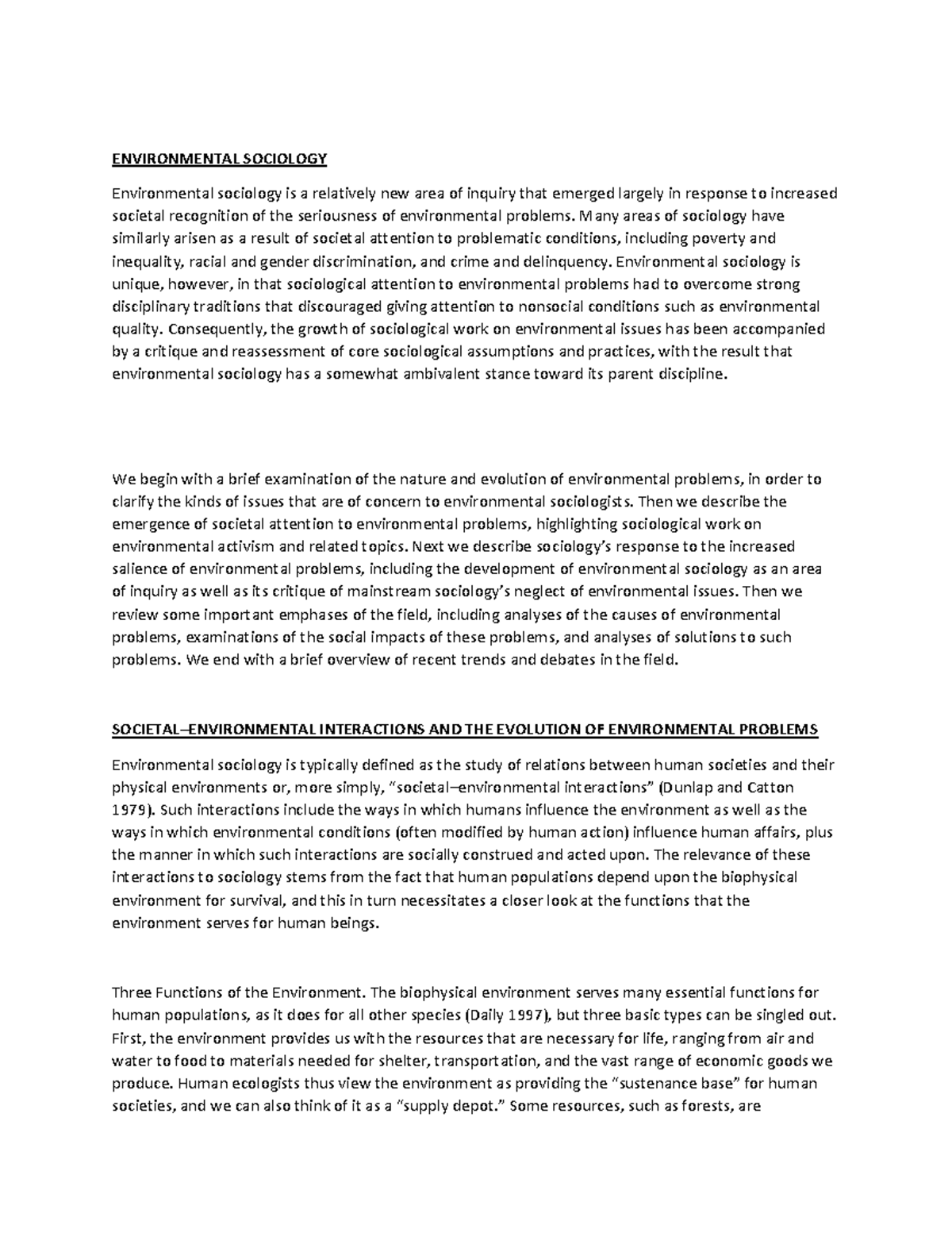 Evaluation OF Environmental Social Problems - ENVIRONMENTAL SOCIOLOGY ...