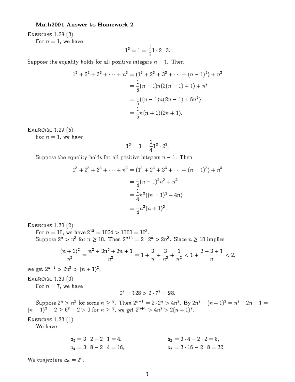 Homework2 answer - Math2001 Answer to Homework 2 Exercise 1 (3) For n ...
