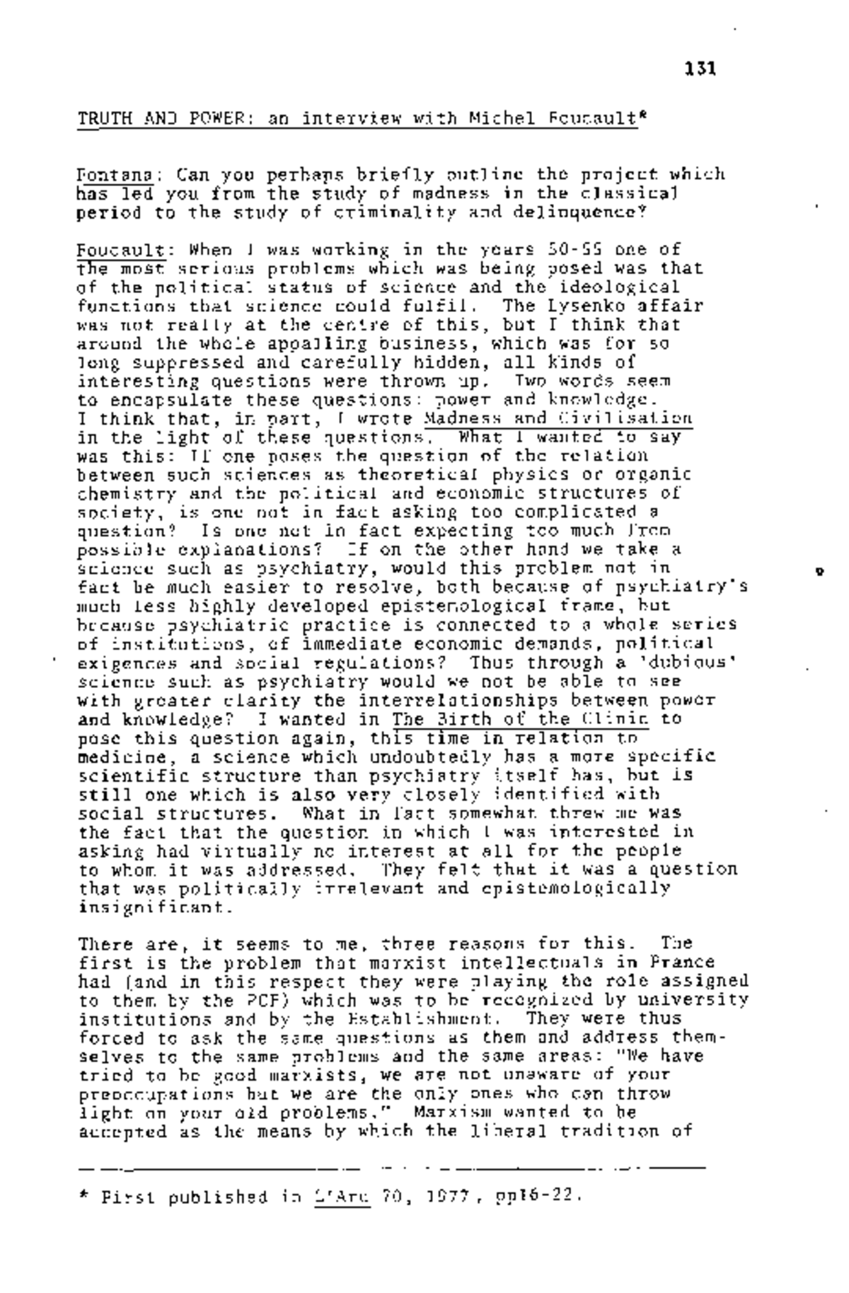 Truth and power an interview with michel foucault 1979 - TRUTH AND ...