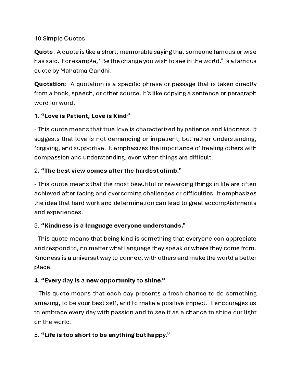 Simple Quotes and Meaning - 10 Simple Quotes Quote: A quote is like a ...