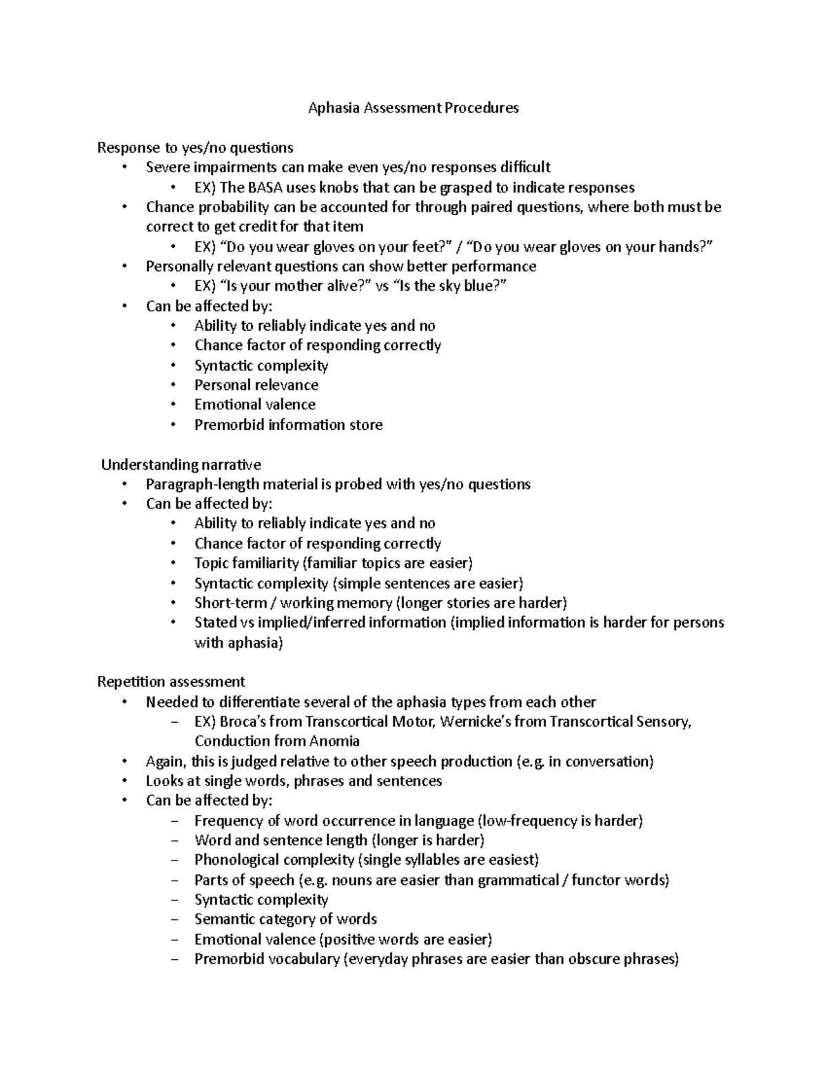 Aphasia Assessment Procedures - Aphasia Assessment Procedures Response ...